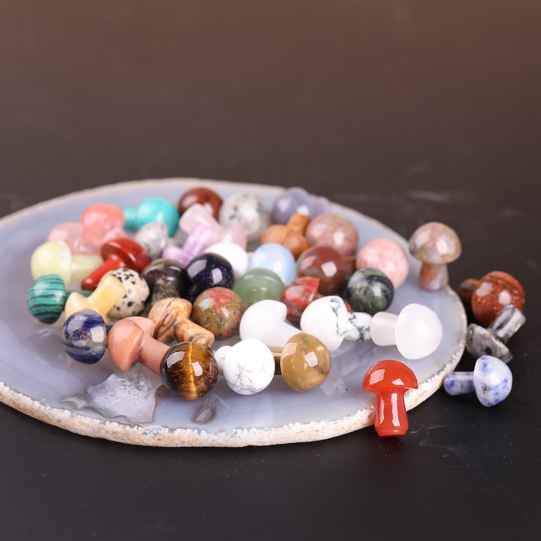 40 Assorted 20mm Mini Stone Mushroom,pocket Stone,healing Crystal,home ...