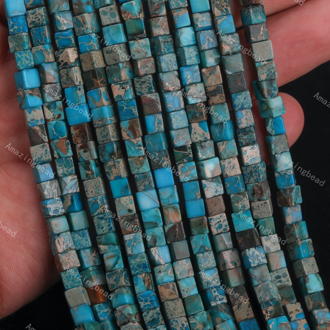 Light Blue Imperial Jasper Cube Loose Beads ,semiprecious ,impression ...