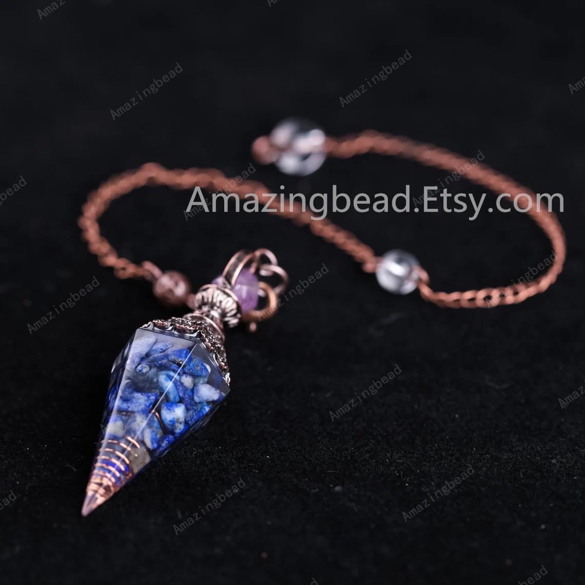 Lapis Lazuli Crystal Pendulum - Dowsing Healing Chips Beads Inside ...