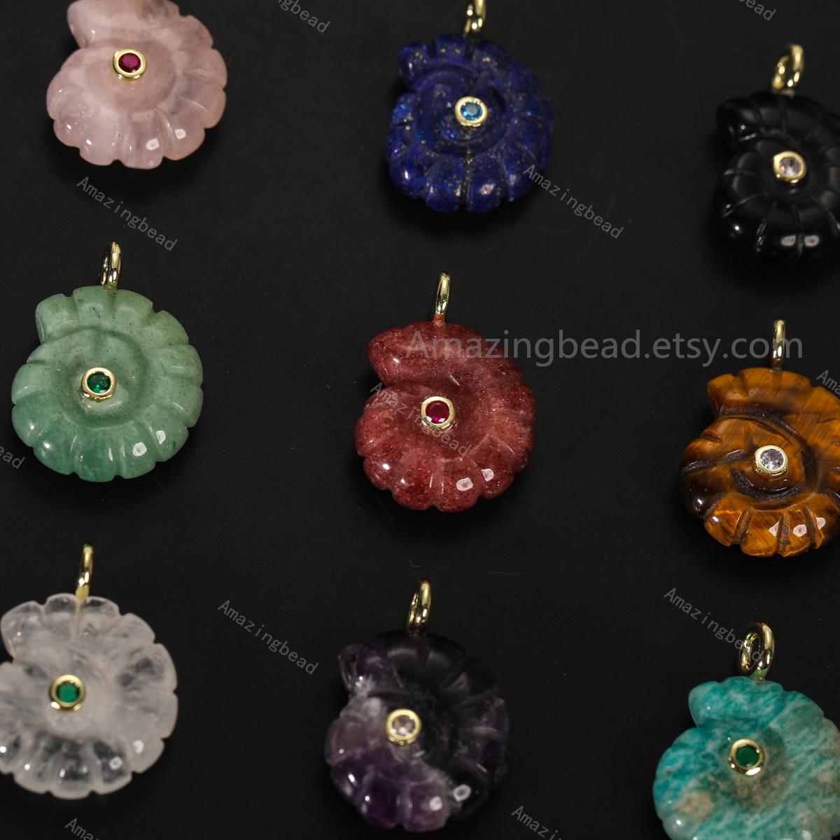 Crystal Gemstones Carved Conch With Inlaid Colored Zircon Beads for ...