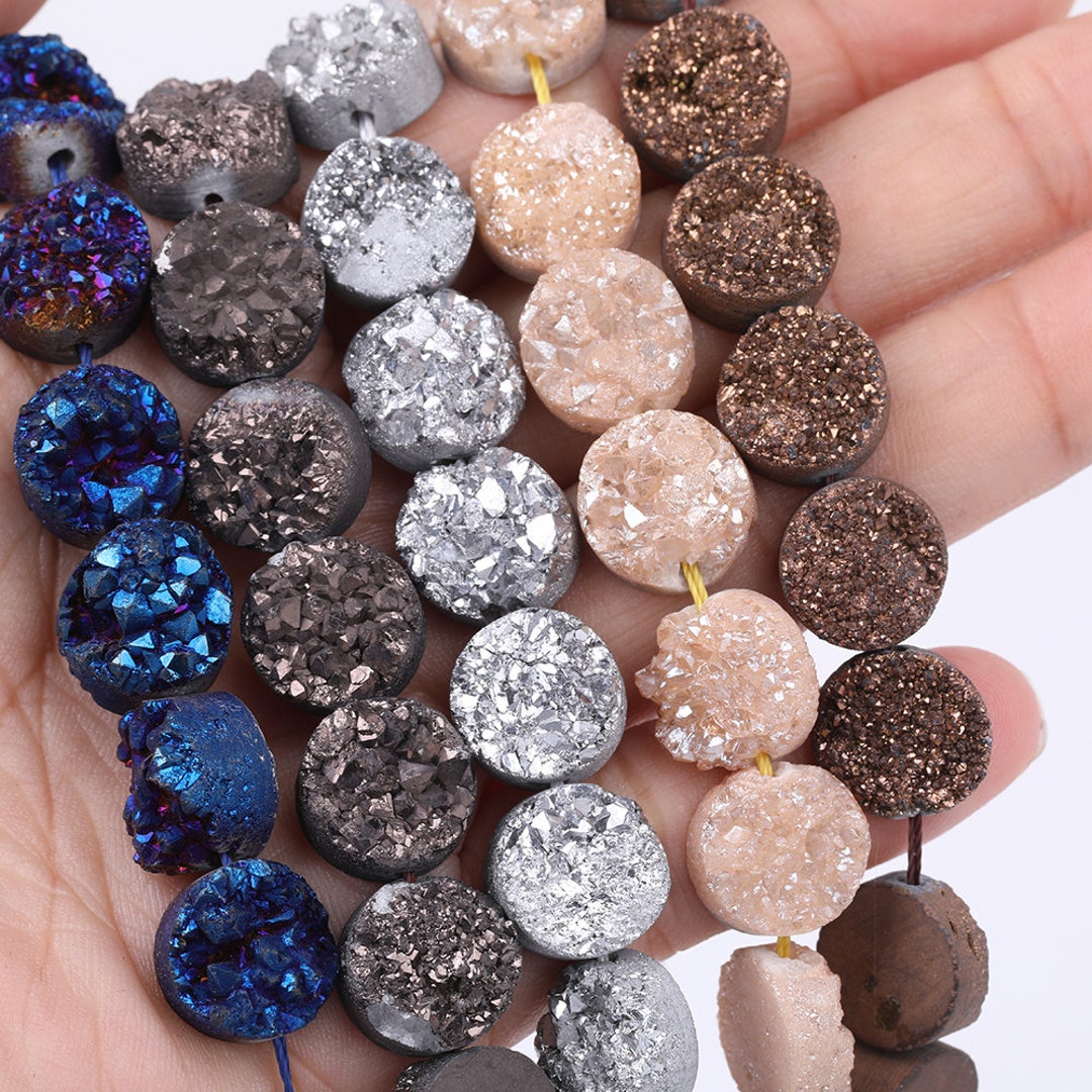 16pcs/str 12mm Coin Druzy Beads Drilled Pendants,natural Drusy Agate ...