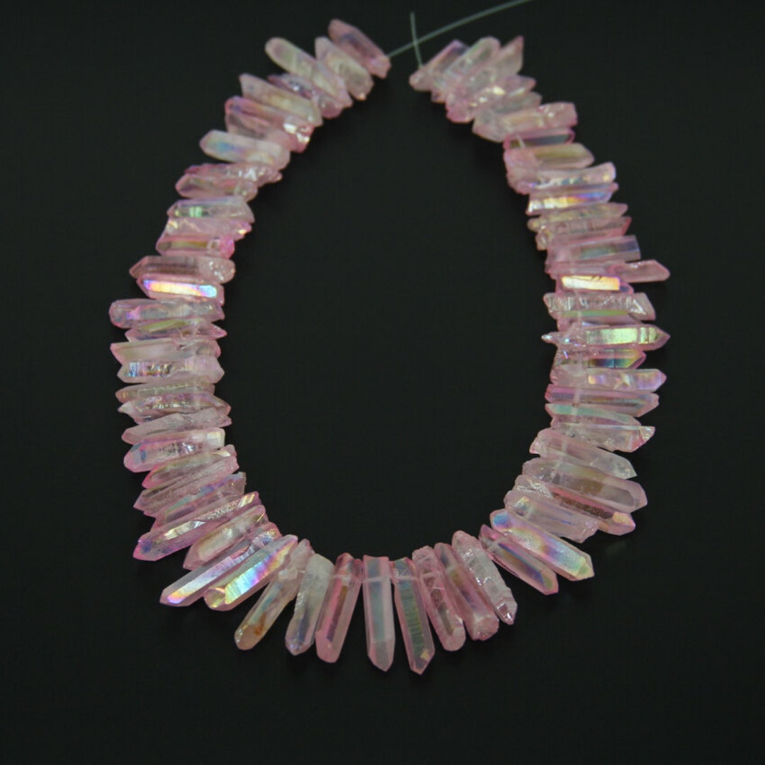 15.5inches Strand Natural Pink Titanium Quartz Gems Top Drilled Sticks ...