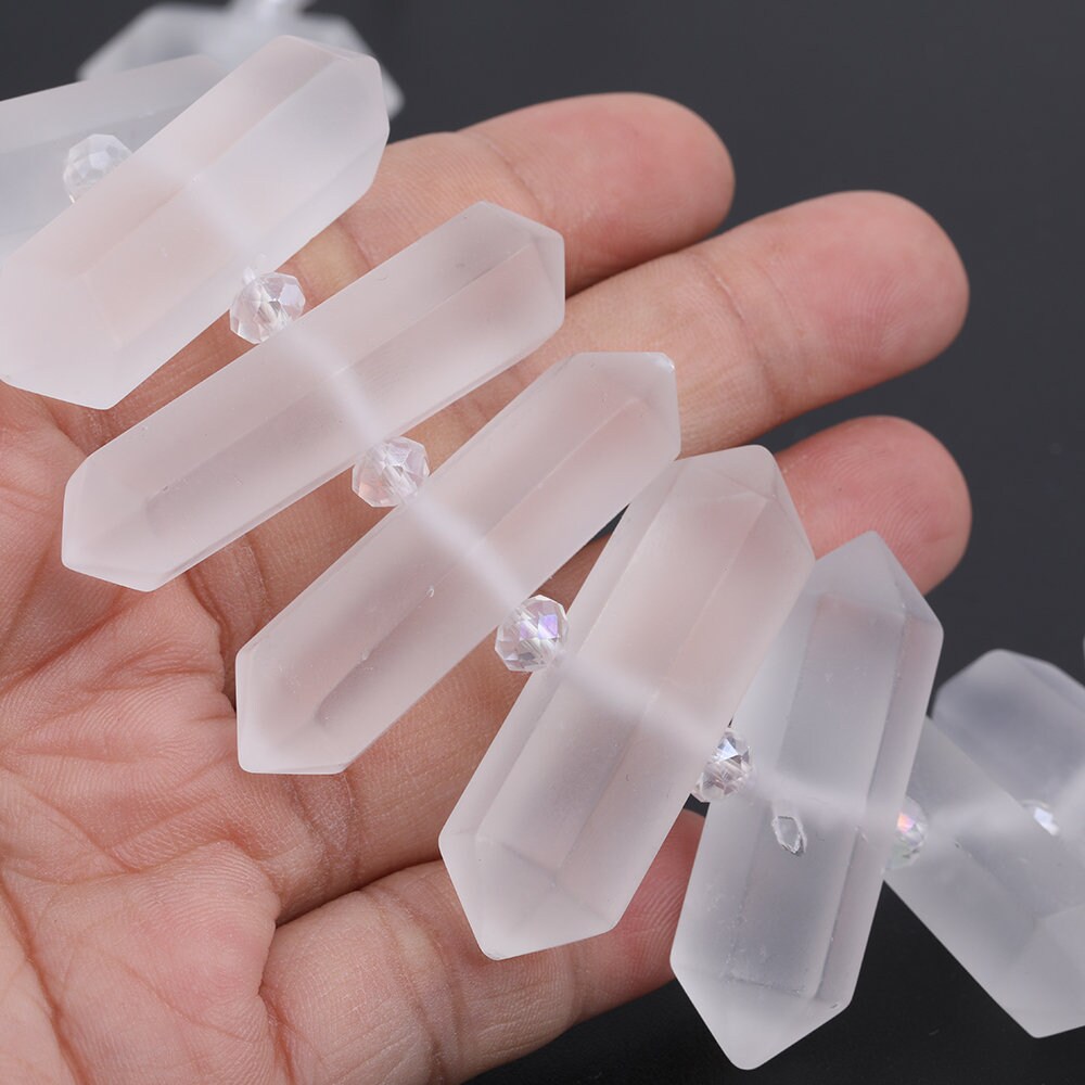 Frosted White Crystals Faceted Hexagon Spikes Charms Loose - Etsy