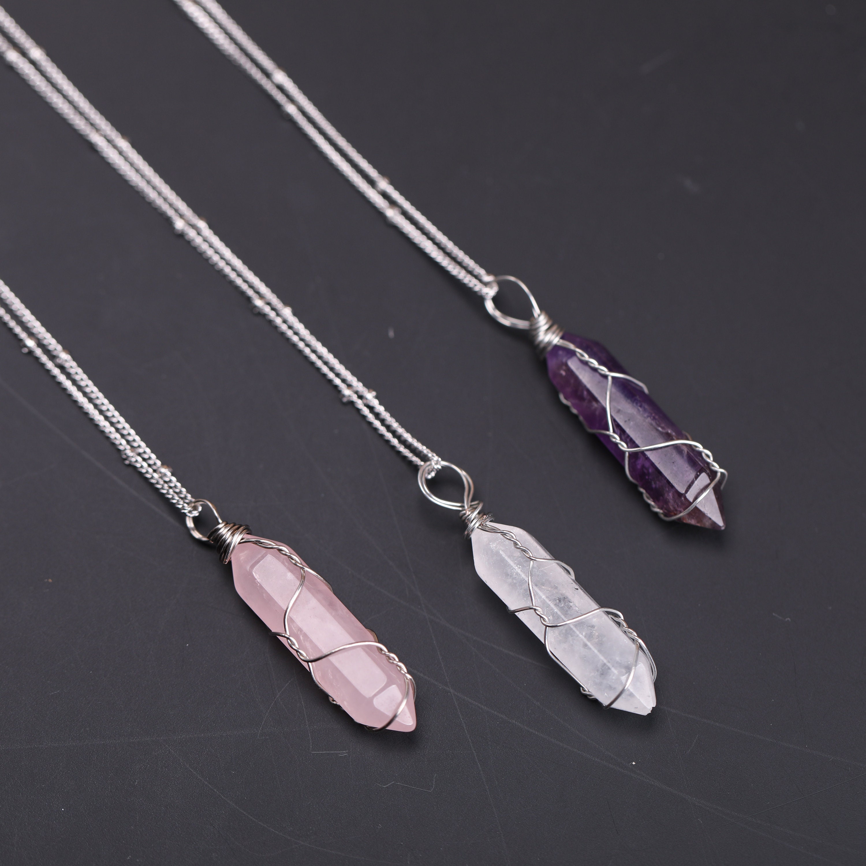 Crystal Point Wire Wrapped Necklacesgemstone Jewelrycrystal | Etsy