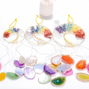 7 Chakra Tree of Life Wind Chime,agate Graduated Slice Wind Chimes ...