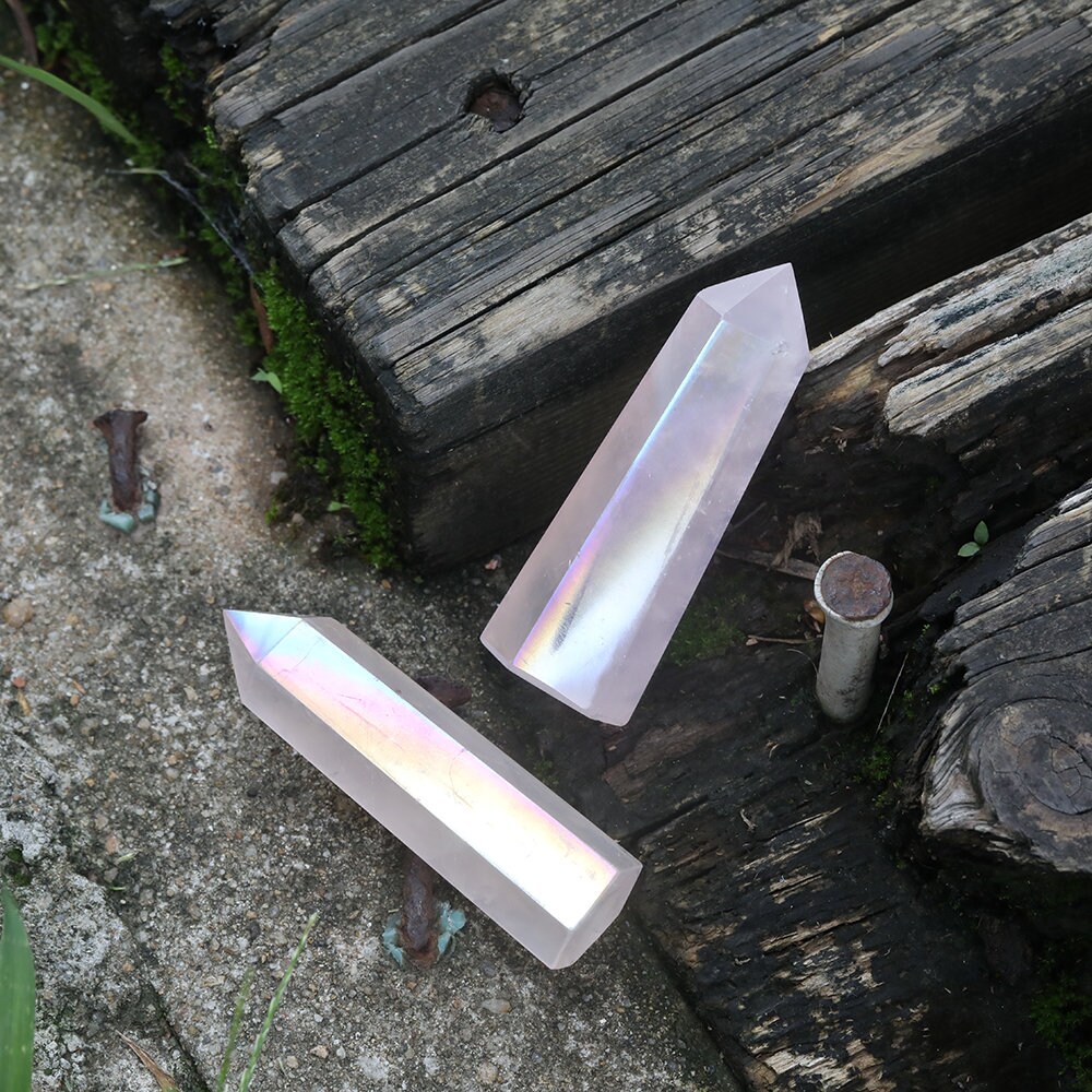 Titanium Rose Quartz AB Point Tower JewelryUndrilled Quartz | Etsy