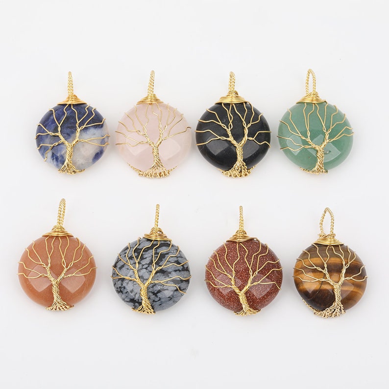 1-10PCS Bulk Tree of Life Stones Coin Pendants Healing Crystal - Etsy
