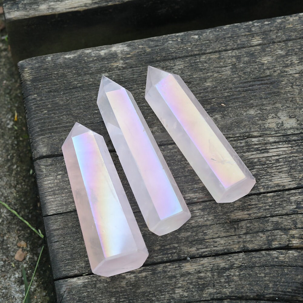 Titanium Rose Quartz AB Point Tower JewelryUndrilled Quartz | Etsy