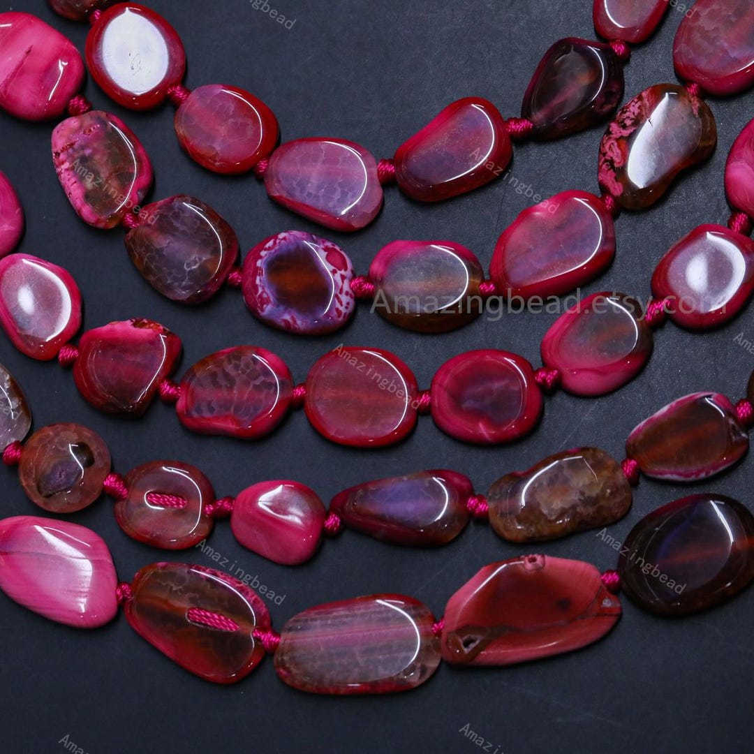 Dyed Dragon Agate Freeform Slab Beads, Rose Red Gemstone for Jewelry ...