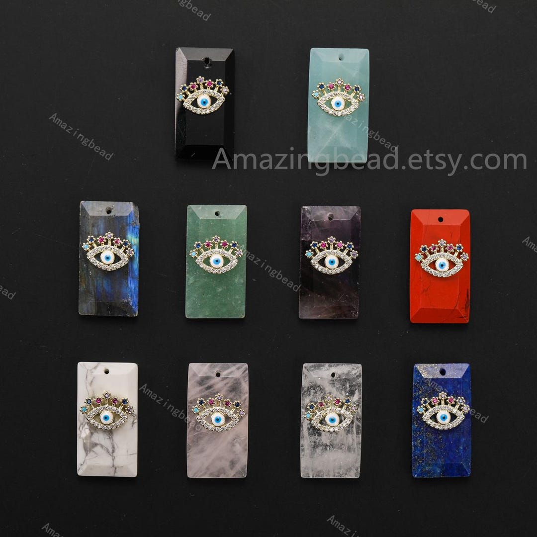 Faceted Crystal Gemstones Rectangular Slice Pendant Inlaid Evil Eye ...