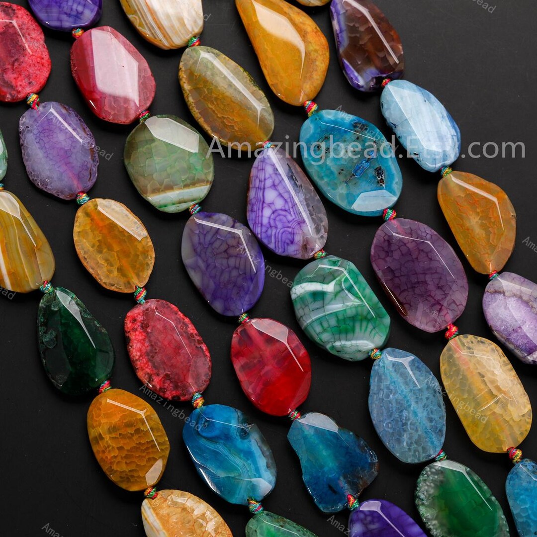 Faceted Rainbow Dragon Agate Slab Beads, Dyed Smooth Agate Loose Beads ...