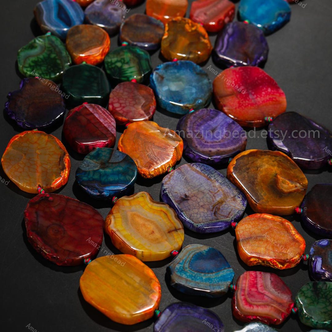 Dyed Dragon Agate Freeform Slab Beads, Center Drill, Natural Gemstone ...
