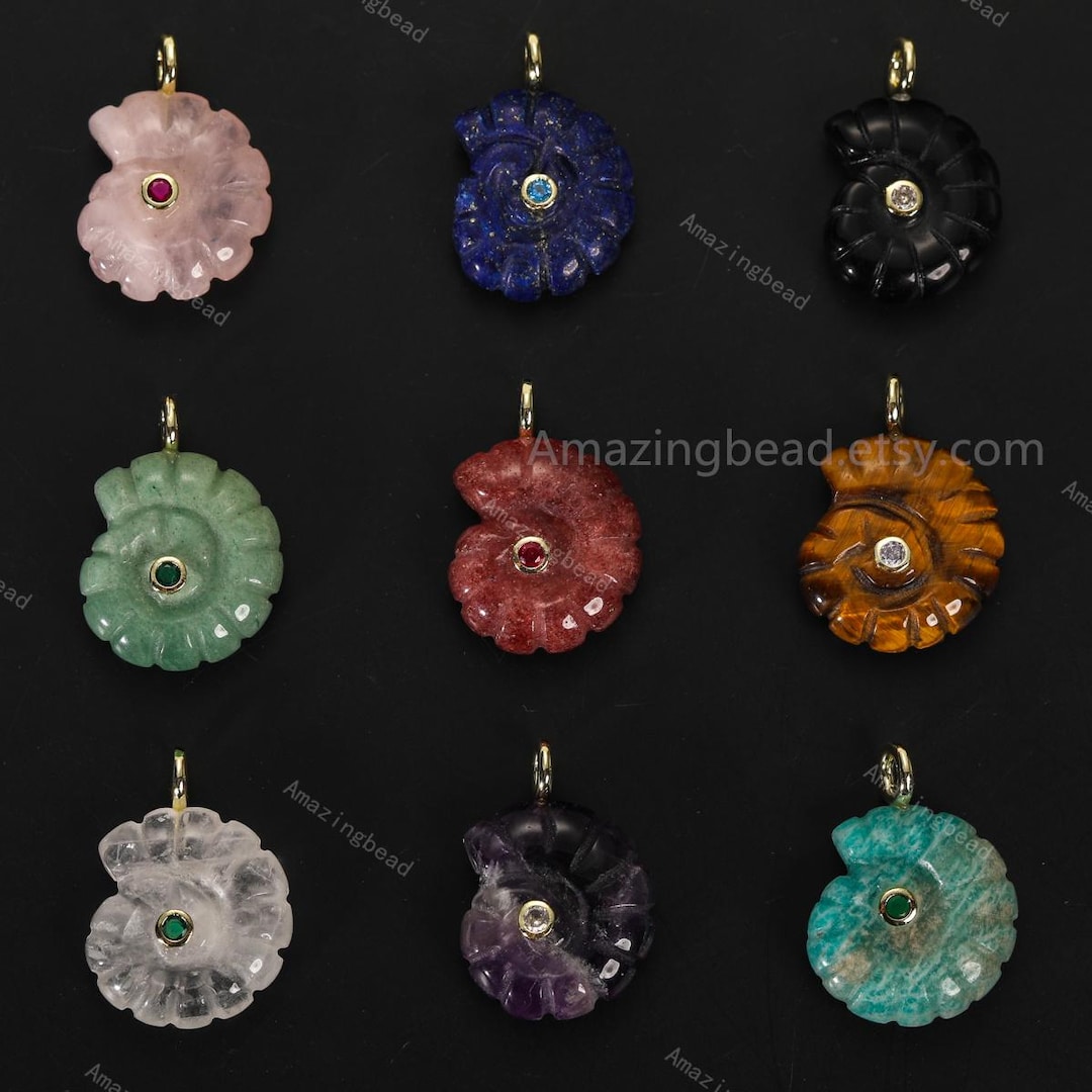 Crystal Gemstones Carved Conch With Inlaid Colored Zircon Beads for ...