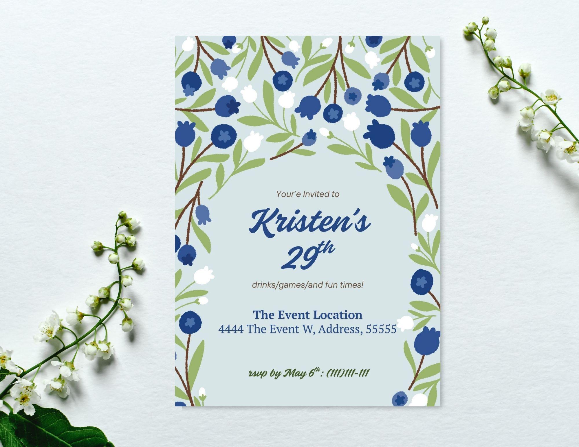 Editable Blueberry Birthday Invitation – Canva Template | Printable ...