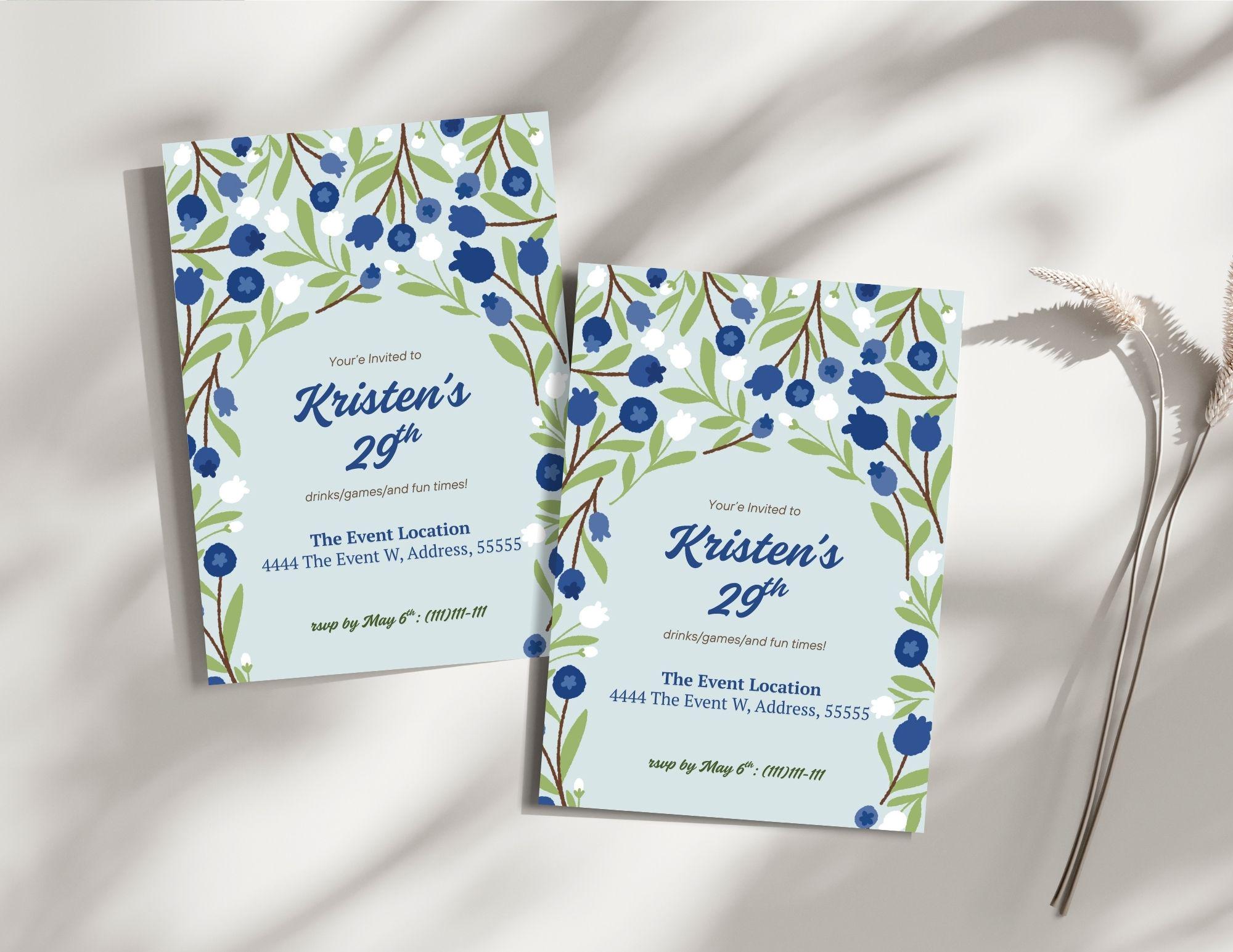 Editable Blueberry Birthday Invitation – Canva Template | Printable ...