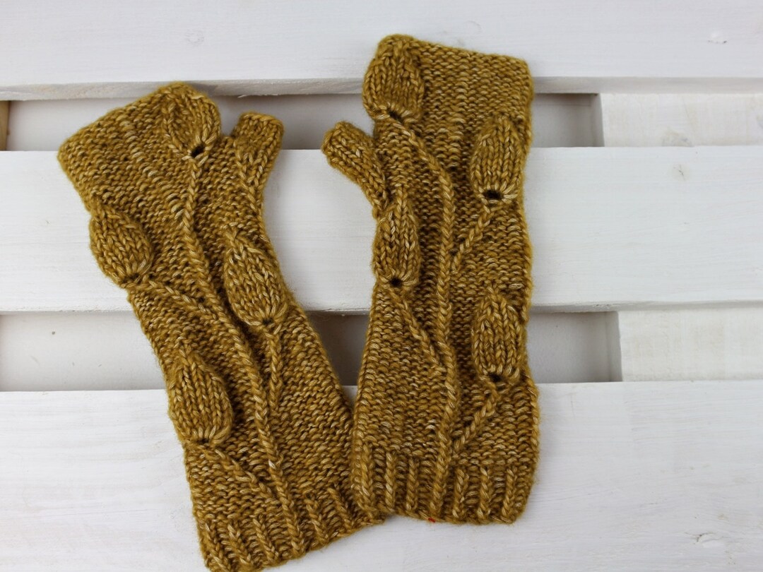 PDF Knitting Pattern Golden Leaves Fingerless Mittens, Fingerless ...