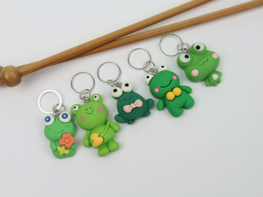5 Cute Stitch Marker Frogs With Ring or Carabiner for Knitting and ...