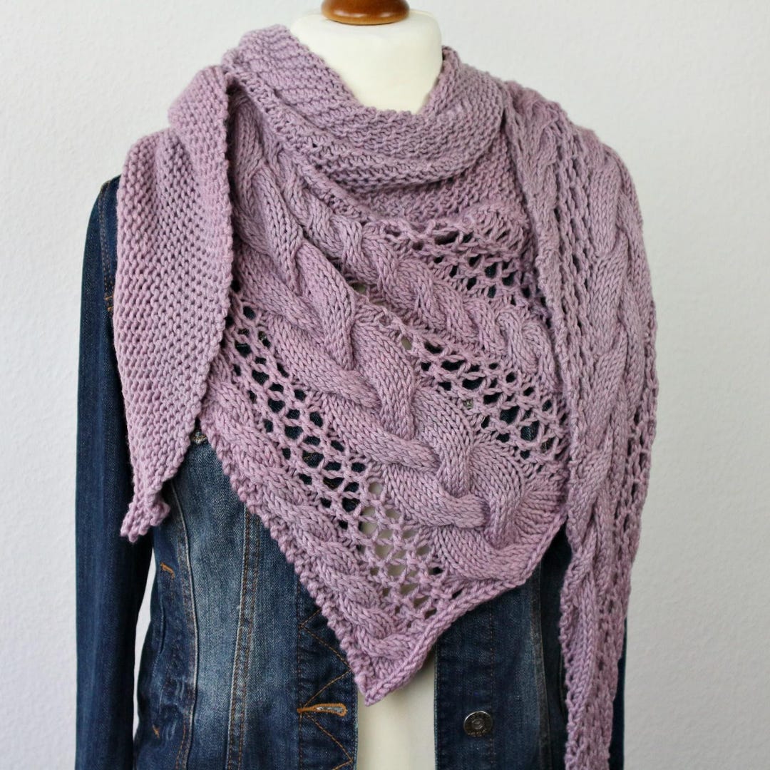 Cozy Winter – Asymmetrical Triangle Shawl Knitting Pattern With Cable ...