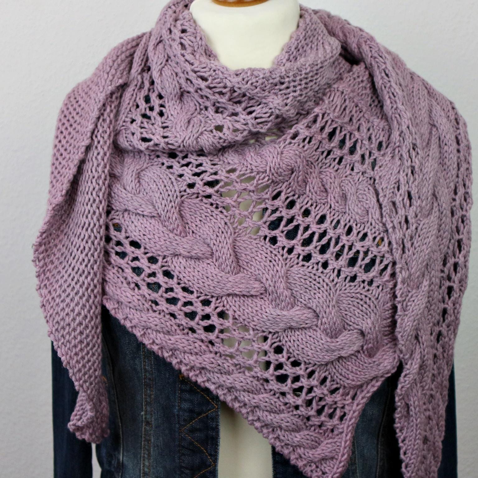 Cozy Winter – Asymmetrical Triangle Shawl Knitting Pattern With Cable ...