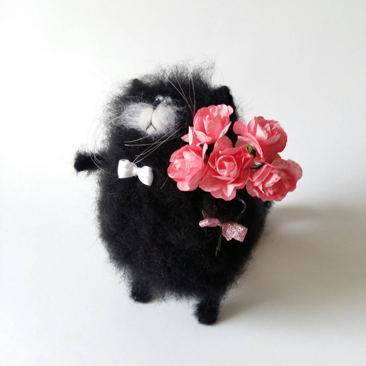 Courteous Fiance, Wool Kitten,knitted Animal,knit Home Decoration,black ...