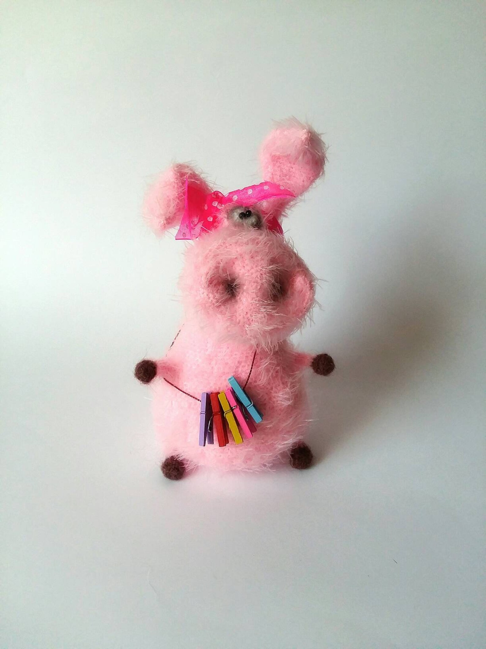 Fluffy Pink Piggy Hand-knitted Amigurumi Pig Toy Miniature Wool Piggy ...