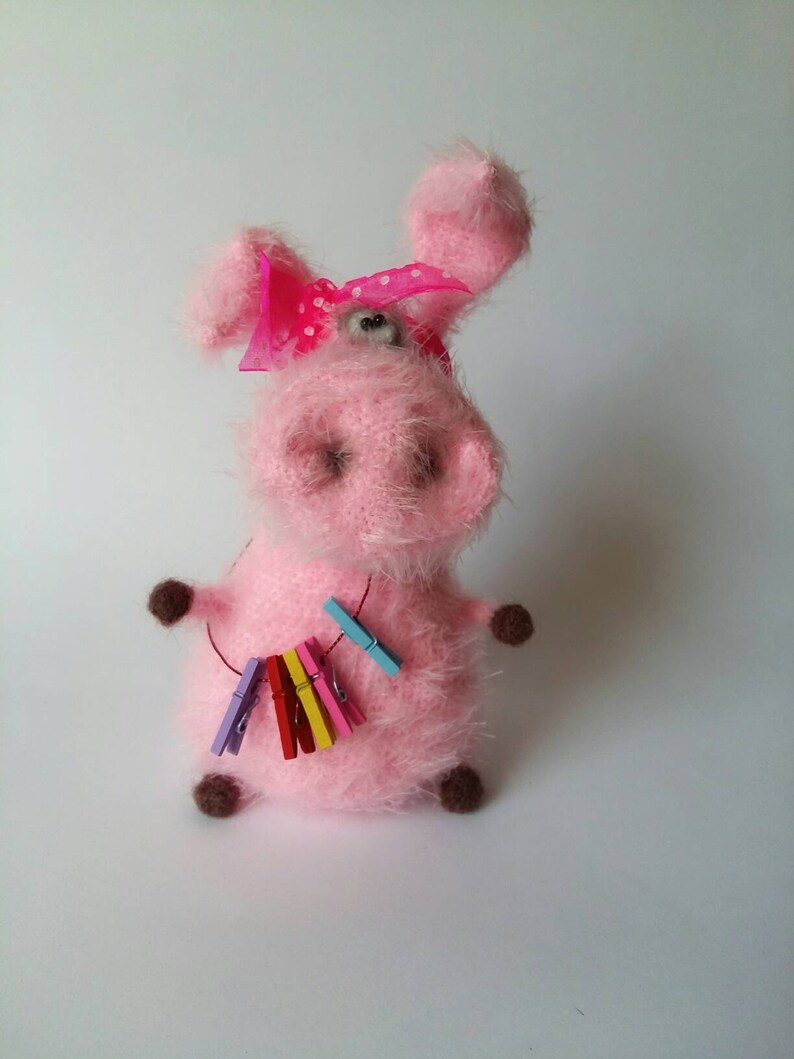 Fluffy Pink Piggy Hand-knitted Amigurumi Pig Toy Miniature - Etsy