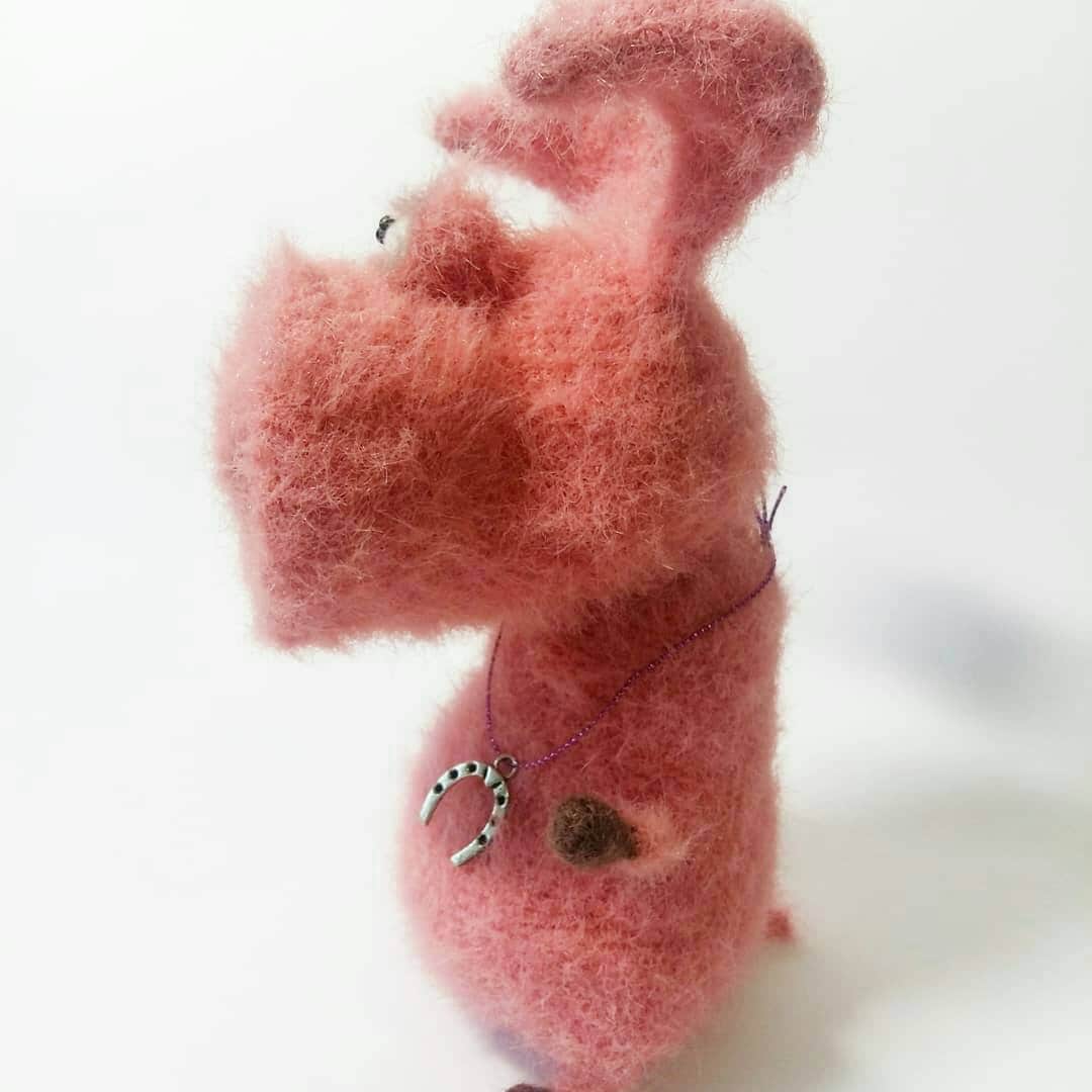 Fluffy Pink Piggy Hand-knitted Amigurumi Pig Toy Miniature Wool Piggy ...