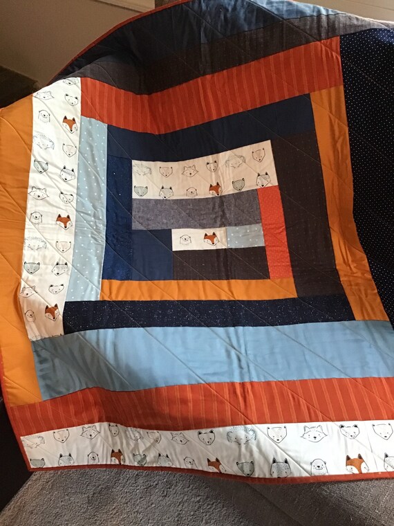 Supersized Log Cabin Baby Quilt With Foxes and Cozy Flannel. - Etsy