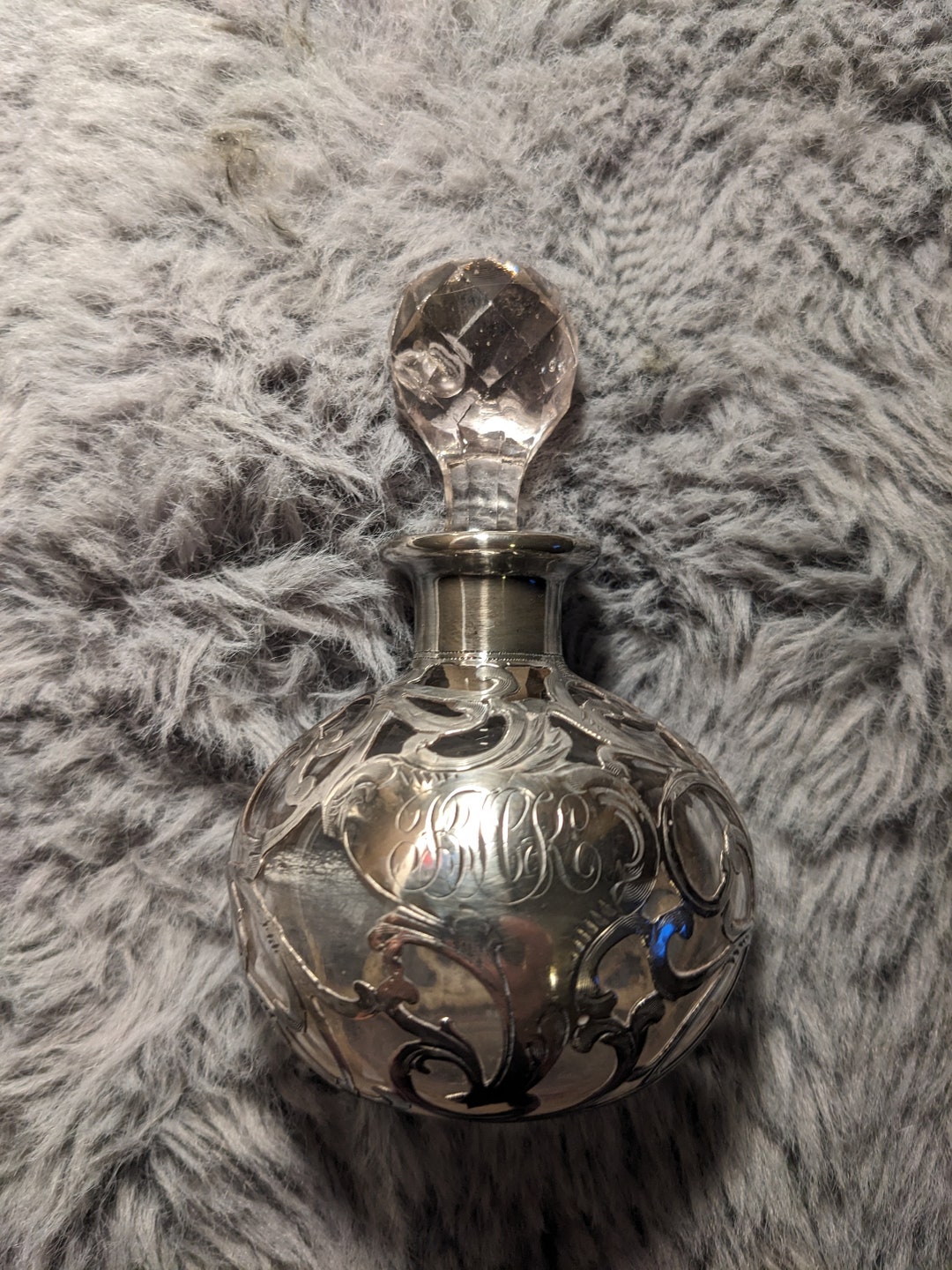 Antique Silver Overlay Perfume Bottle Engraved BHR - Etsy