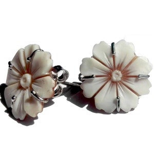 Shell Daisy Flowers Cameo Earrings, Italian Cameo Shell Jewellery ...