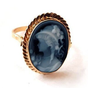 Gold Blue Cameo Ring Woman W/ Hat Italian Cameo Jewelry Donadio Agate ...