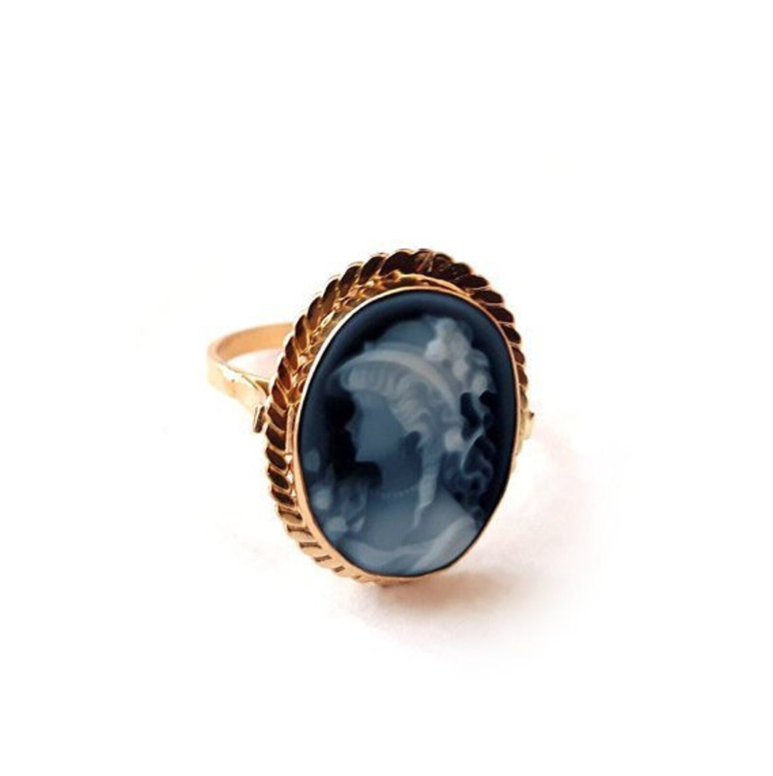 Gold Blue Cameo Ring Woman W/ Hat Italian Cameo Jewelry | Etsy