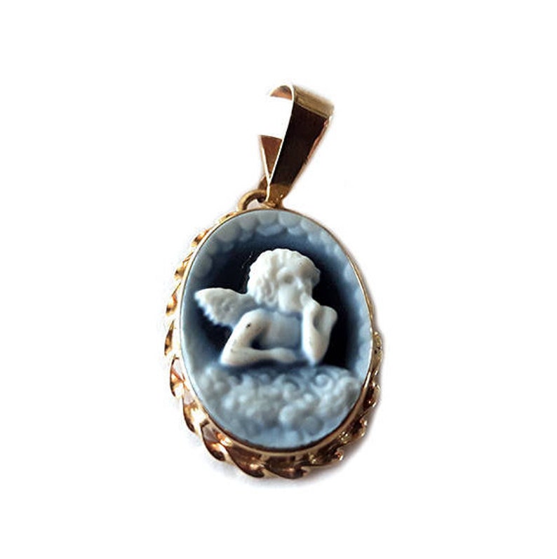 Gold Blue Cameo Pendant Angel Italian Cameo Jewelry Donadio | Etsy