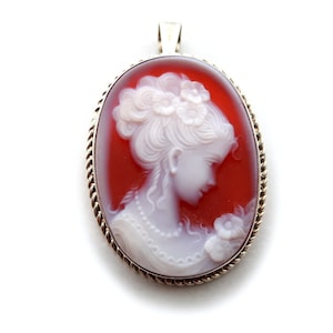 Red Cameo Brooch & Pendant Lady Italian Cameo Jewelry Donadio Stone ...