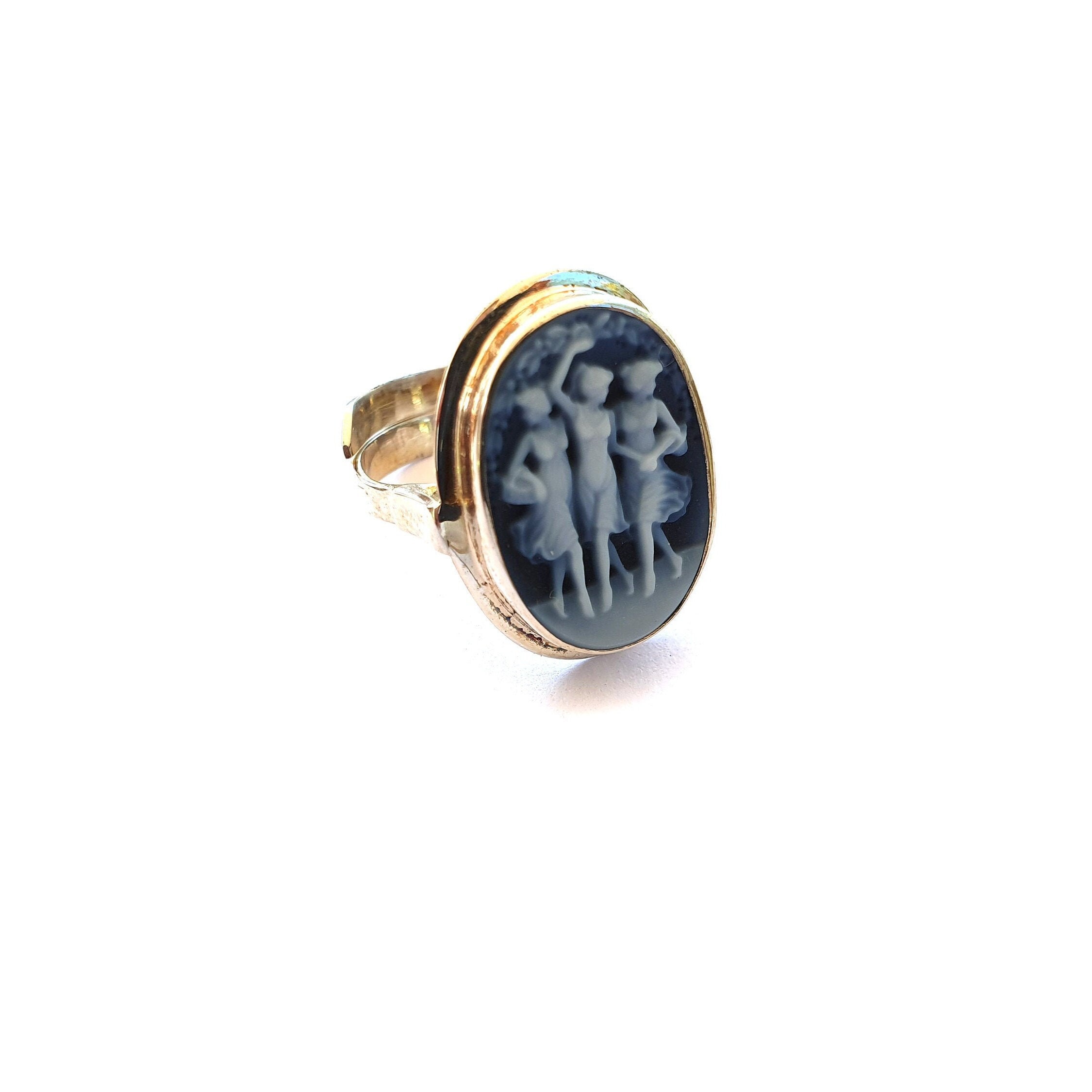 Silver blue cameo ring three graces italian cameo jewelry donadio agate ...