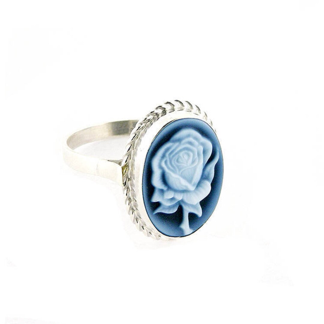 Blue Cameo Ring Rose Italian Cameo Jewelry Donadio Agate Stone Cameo ...