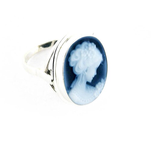 Blue Stone Cameo Ring Lady Chignon Hair Italian Cameo Jewelry - Etsy