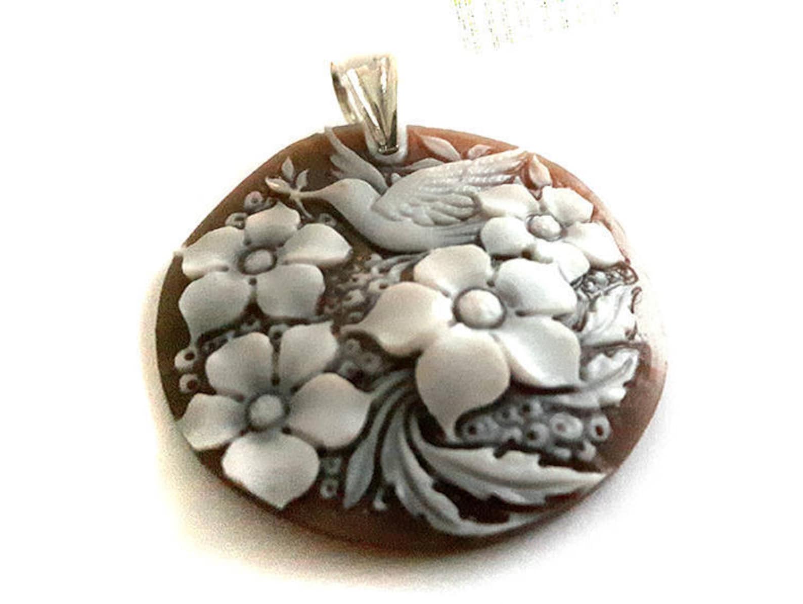 Shell Cameo Pendant Bird Flowers Italian Cameos Jewelry | Etsy