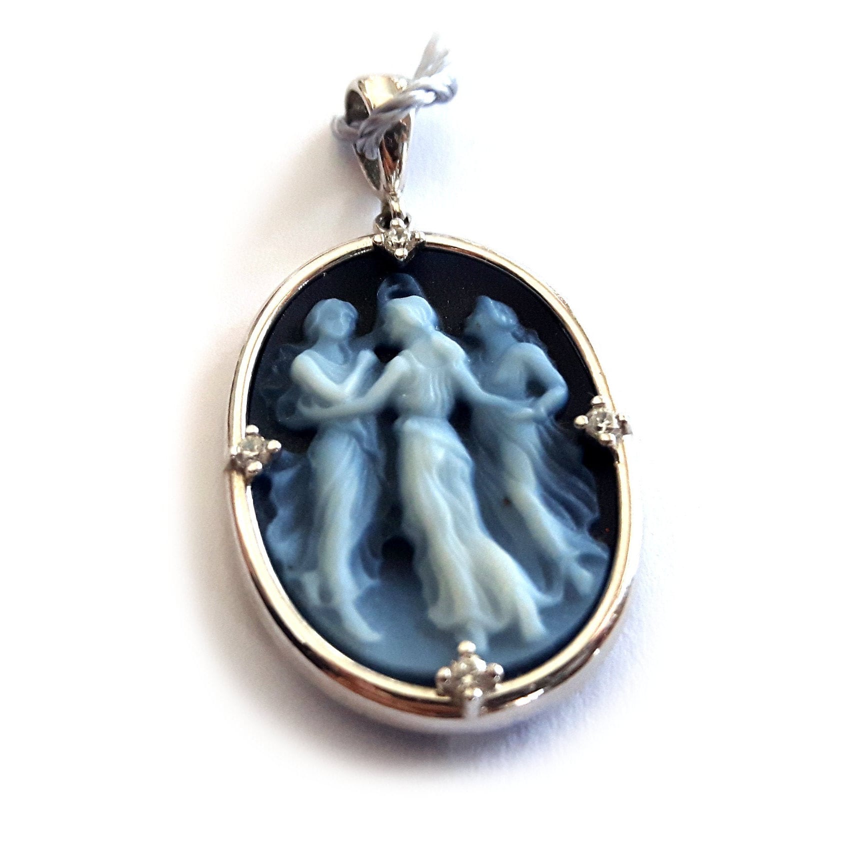 Blue cameo pendant three graces zircons italian cameo jewelry donadio ...