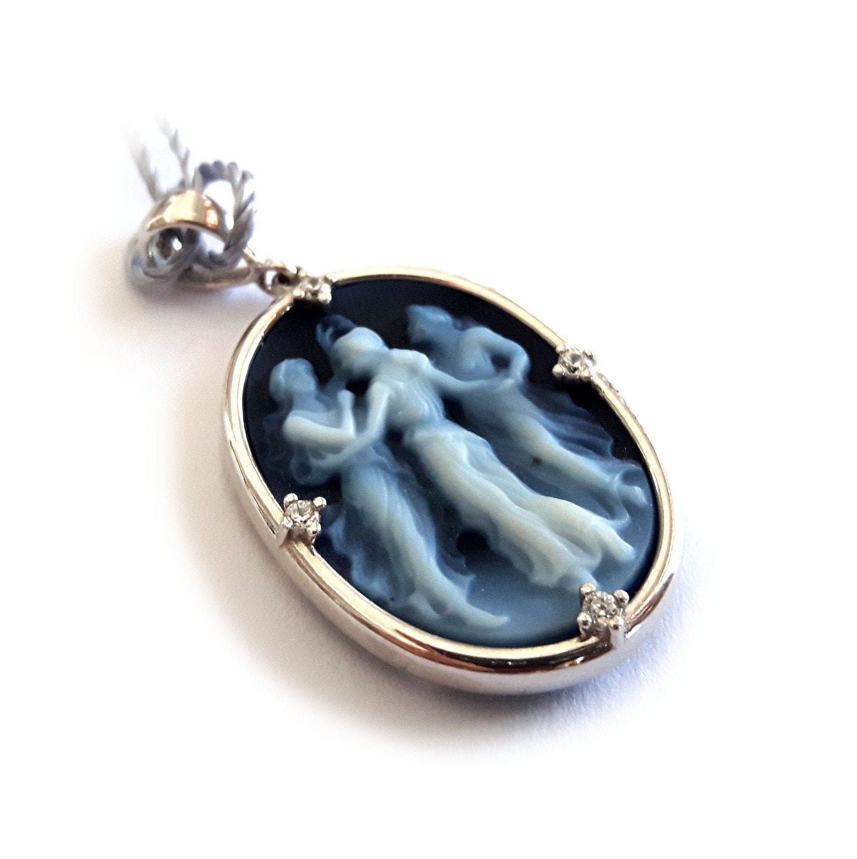 Blue cameo pendant three graces zircons italian cameo jewelry donadio ...