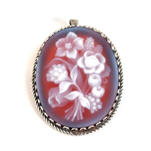 Red Stone Cameo Pendant Brooch Floral Italian Cameo Jewelry Donadio ...