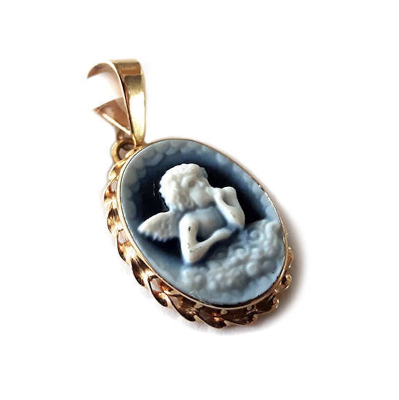 Gold Blue Cameo Pendant Angel Italian Cameo Jewelry Donadio | Etsy