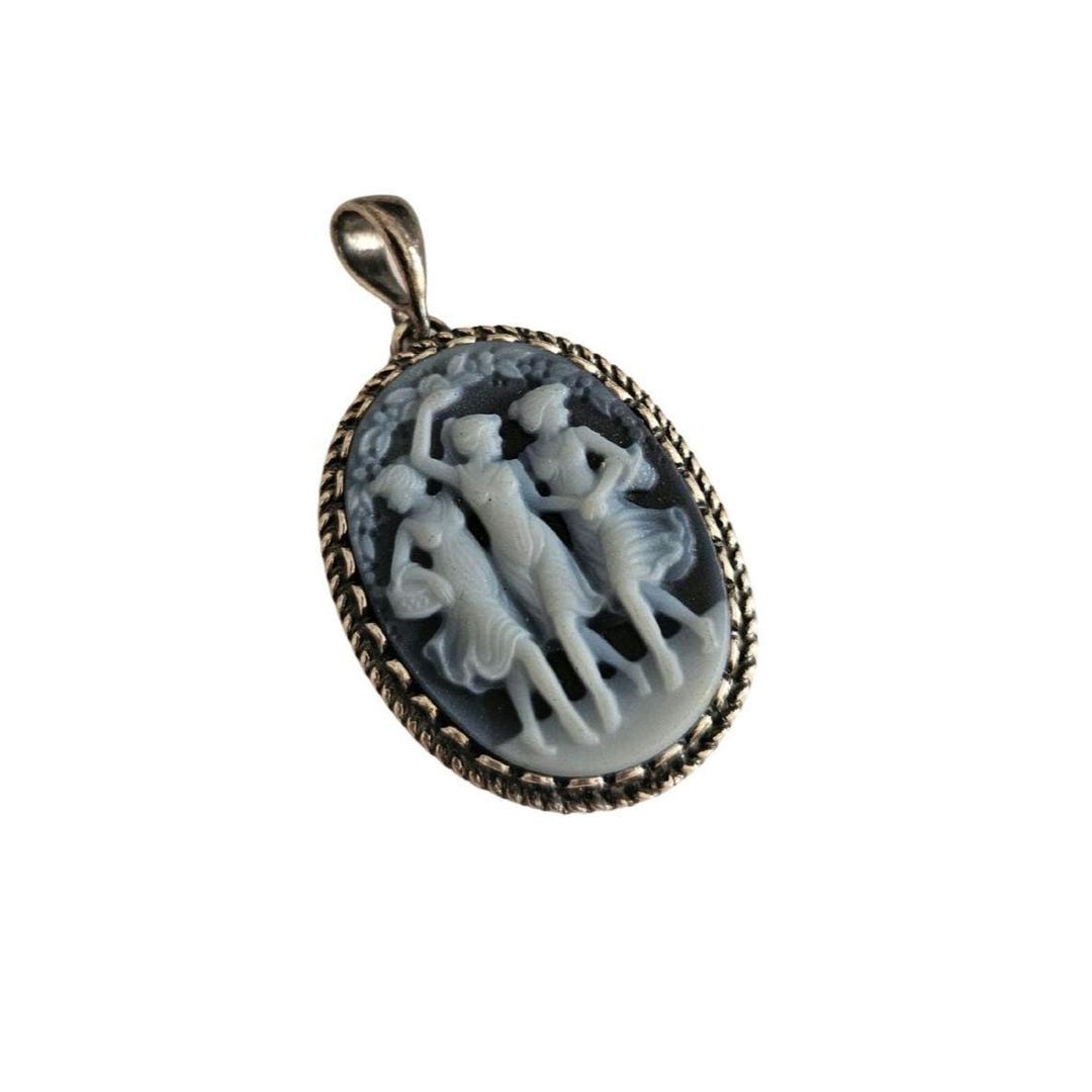 Blue Agate Cameo Pendant: Sterling Silver Three Graces, Italian Jewelry ...