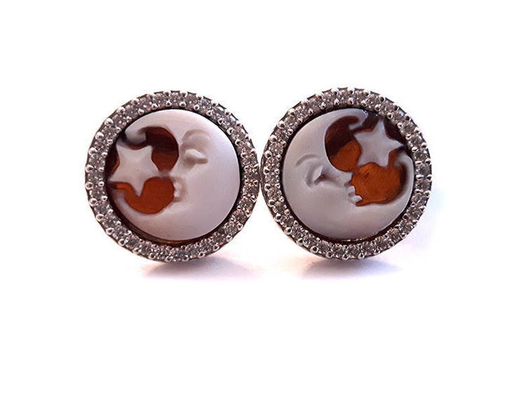Moon & Star Cameo Earrings: Sterling Silver Sardonyx Shell, Italian ...