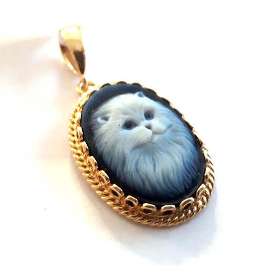 Blue Cameo Pendant Cat Italian Cameo Jewelry Donadio Stone - Etsy