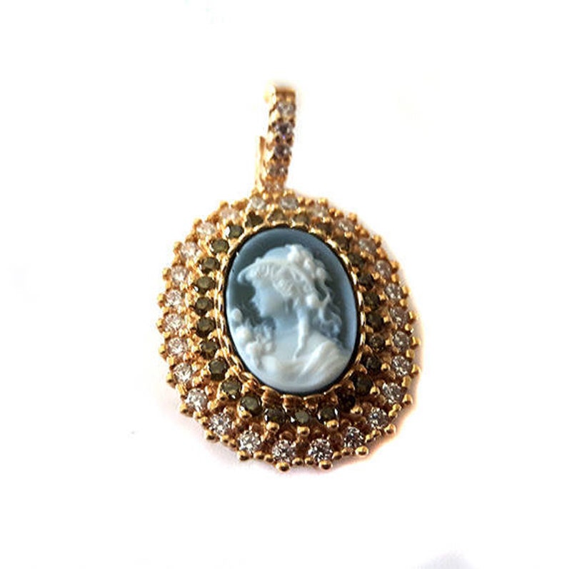 Blue Cameo Pendant Zircons Italian Cameos Jewelry Donadio - Etsy UK