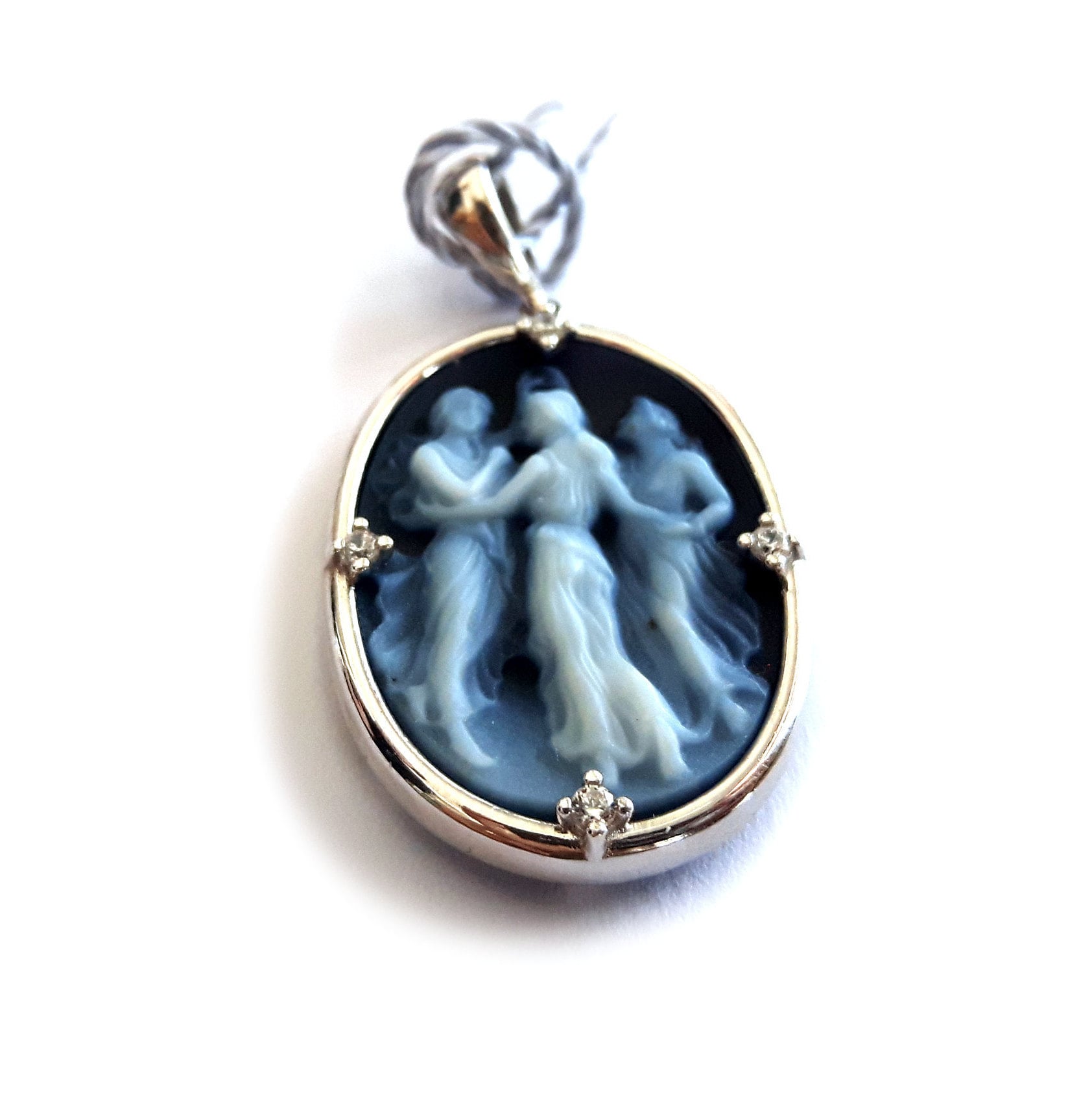 Blue cameo pendant three graces zircons italian cameo jewelry donadio ...