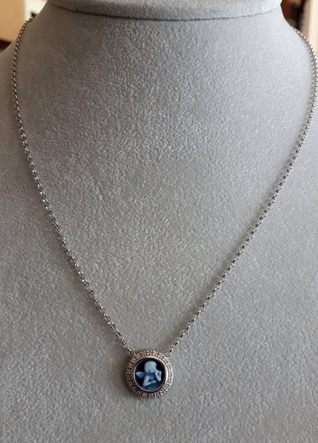 Blue Agate Angel Cameo Necklace: Sterling Silver Italian Jewelry - Etsy
