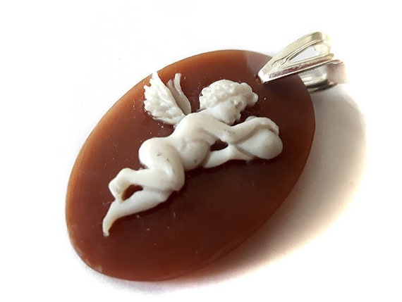 Shell cameo pendant Cupid italian cameos jewelry donadio | Etsy