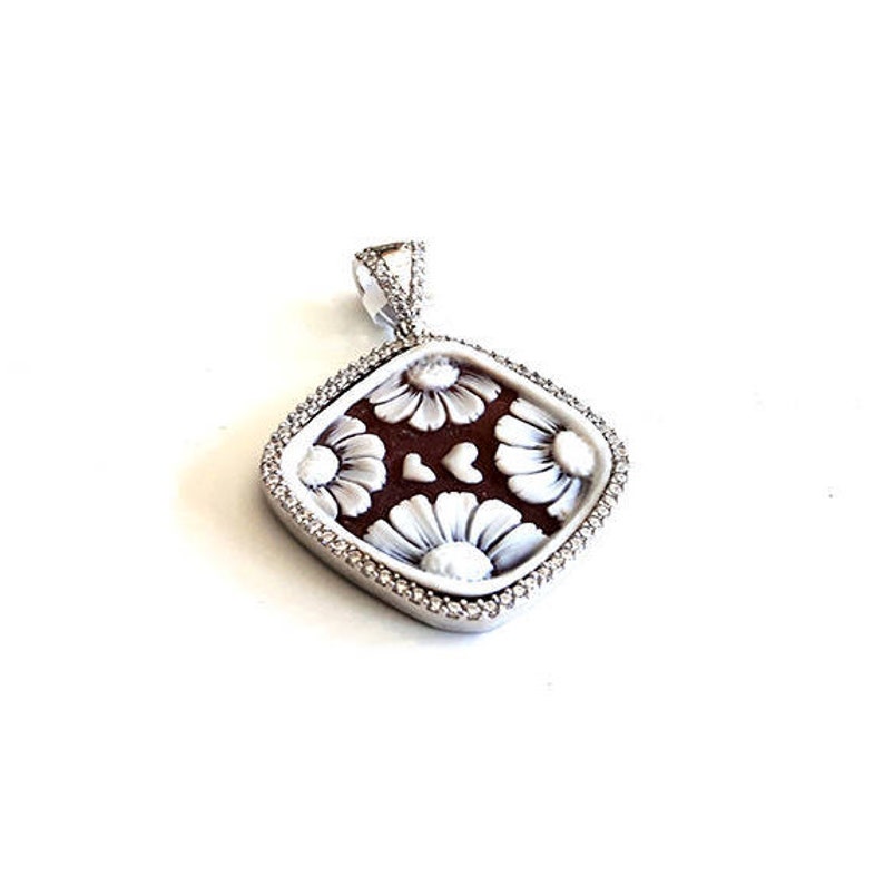 Shell Cameo Pendant Square Half Flowers Italian Cameo Jewelry - Etsy